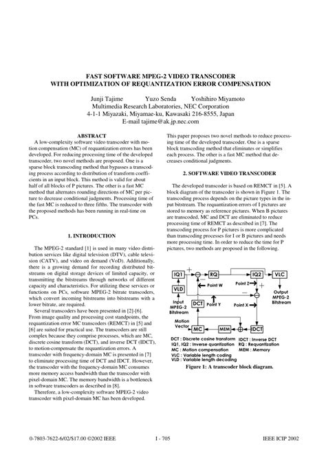 Pdf Fast Software Mpeg 2 Video Transcoder With Optimization Of