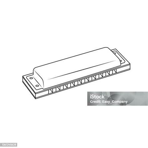 악기 하모니카의 사진과 함께 어린이 활동 색칠 공부 책 페이지의 흑백 벡터 그림 하모니카에 대한 스톡 벡터 아트 및 기타 이미지 하모니카 검은색 고전 양식 Istock