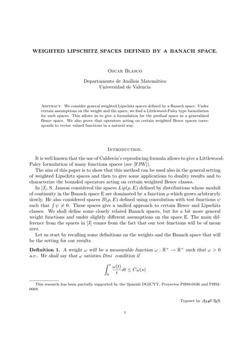 Pdf Weighted Lipschitz Spaces Defined By A Banach Space