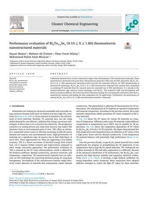 Pdf Performance Evaluation Of Bi 2 Te 3 X Se X 010 ≤ X ≤ 180 Thermoelectric Nanostructured