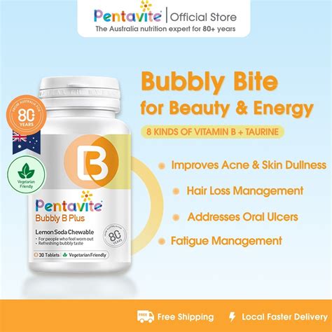 Pentavite Bubbly B Vitamins Plus Energy Lemon Soda Chewable（30 Tablets