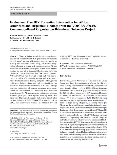 Pdf Evaluation Of An Hiv Prevention Intervention For African Americans And Hispanics Findings