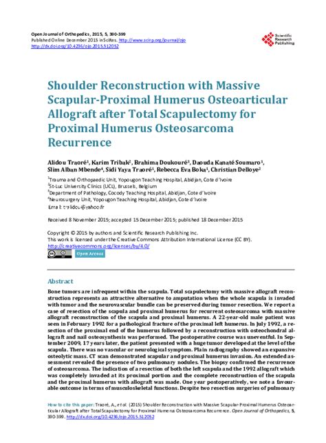 Pdf Shoulder Reconstruction With Massive Scapular Proximal Humerus Osteoarticular Allograft
