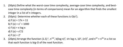 Solved Pts Define What The Worst Case Time Chegg