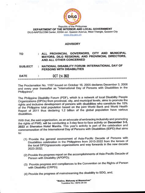 Dilg Advisor In Support To National Disability Forum Pdf