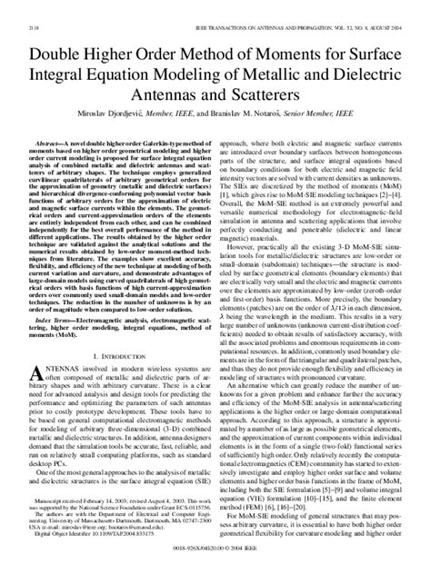 Pdf Double Higher Order Method Of Moments For Surface Integral Equation Modeling Of Metallic