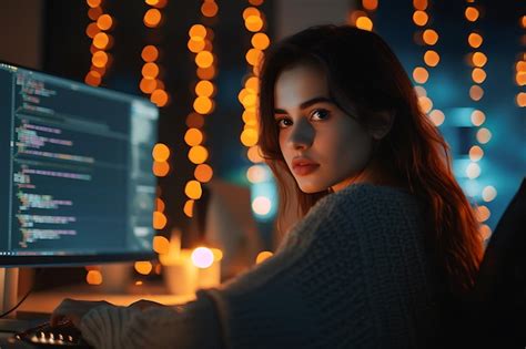 Código De Computadora Del Escritorio De La Mujer Foto Premium