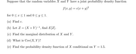 solved suppose that the random variables x and y have a