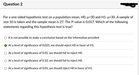 Answered For A One Sided Hypothesis Test On A… Bartleby