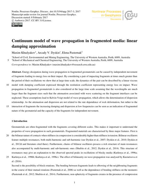 Pdf Continuum Model Of Wave Propagation In Fragmented Media Linear Damping Approximation