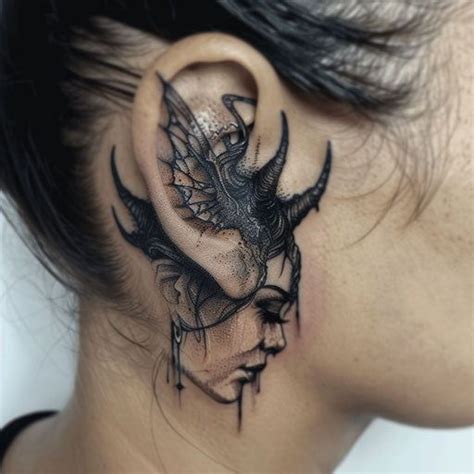 Ear Tattoos Professional Tattoo Kit Demon Behind Ear Tattoo Fairy