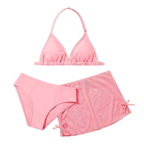 Girls Bikini Three Piece Swimsuits High Waisted Bathing Suit Sheer Mesh