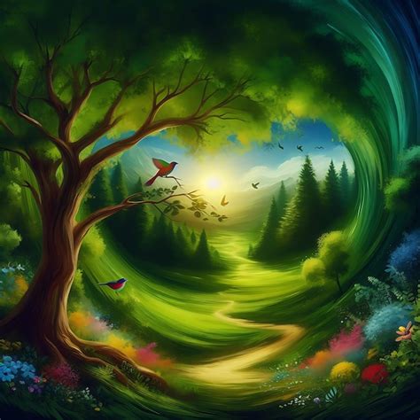 Premium Photo A Forest With A Tree And A Path With A Path That Has A