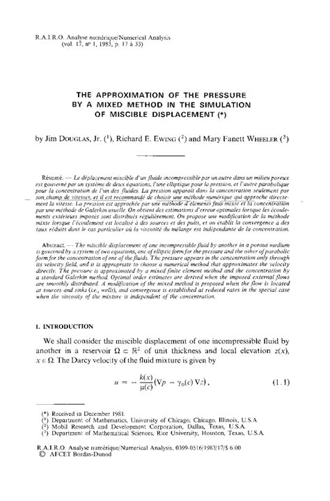 the approximation of the pressure by a mixed method in the simulation
