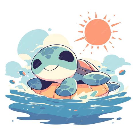 Premium Vector A Turtle On A Floating Object Cartoon Style