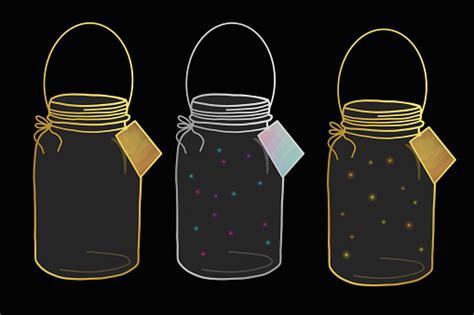 손으로 그린 메이슨 항아리 블랙에 고립 된 반딧불이 일러스트 레이 션의 집합입니다 메이슨 항아리에 대한 스톡 벡터 아트 및 기타 이미지 메이슨 항아리 매달기 0명