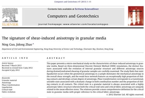 Jidong Zhao On Linkedin Happy To See Our 2013 Computers And Geotechnics Paper Has Won