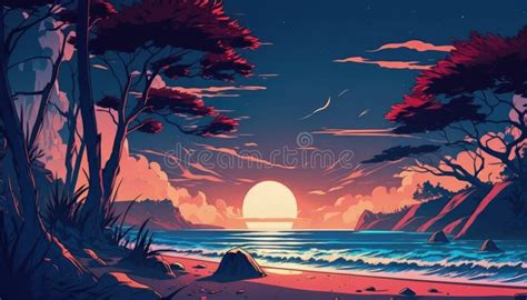 Evening On The Beach Sunset Chill Relax Manga Style Comic