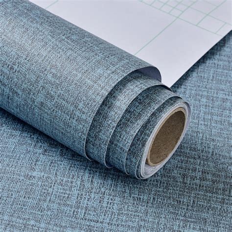 5 Pcs Pvc 모조 천으로 자기 접착 벽지 방수 두꺼운 벽 스티커 Tv 배경 벽 장식 린넨 벽지 크기 60cm X 5m 네이비 블루 A606