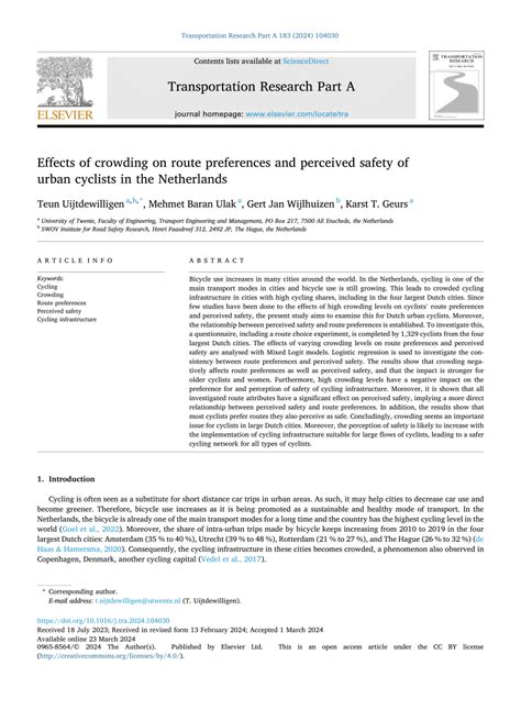 Pdf Effects Of Crowding On Route Preferences And Perceived Safety Of Urban Cyclists In The