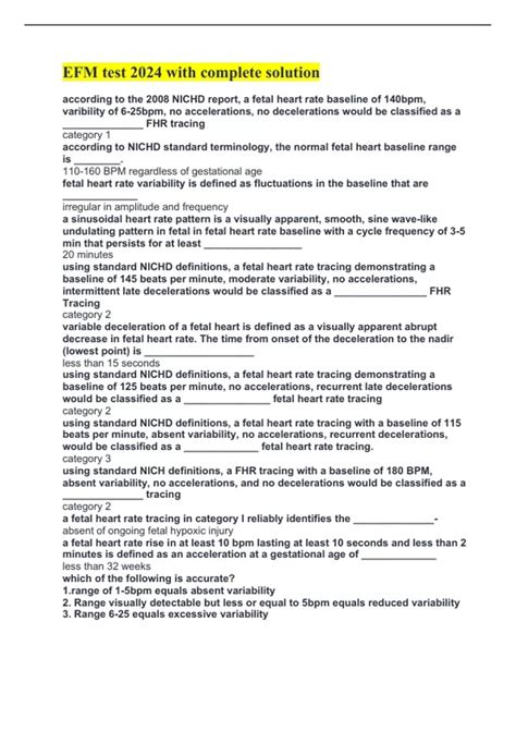 Efm Test 2024 With Complete Solution Nursing Stuvia Us