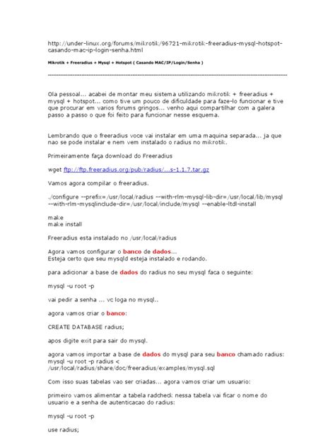 Mikrotik Freeradius Mysql Hotspot Pdf Raio Protocolos Da Internet