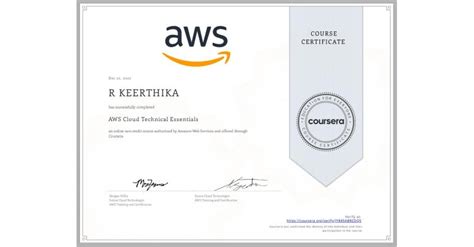 R Keerthika On Linkedin Completion Certificate For Aws Cloud Technical Essentials