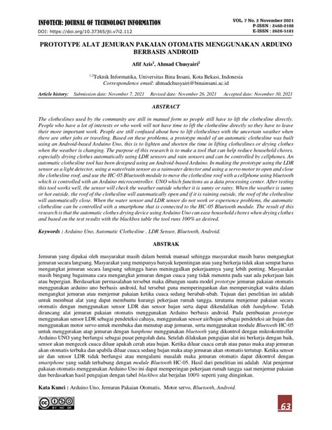 Pdf Prototype Alat Jemuran Pakaian Otomatis Menggunakan Arduino