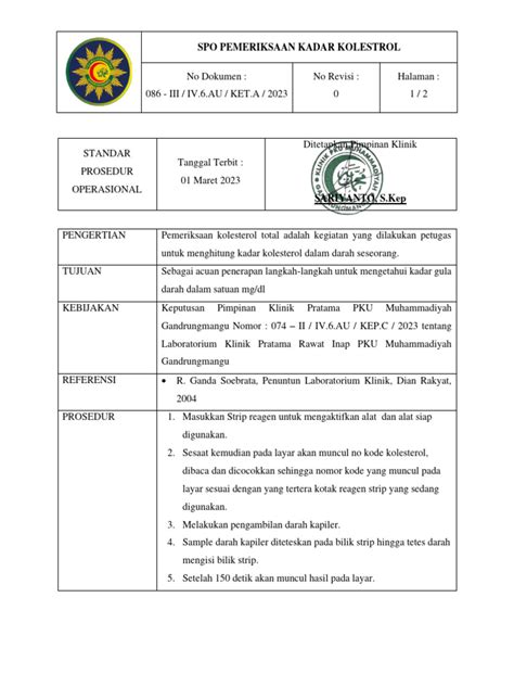 Spo Pemeriksaan Kadar Kolestrol Pdf