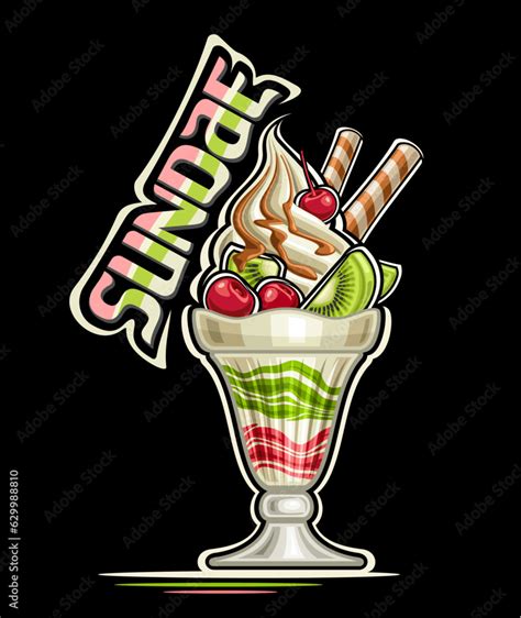 Vector Logo For Sundae Decorative Poster With Illustration Of Spiral