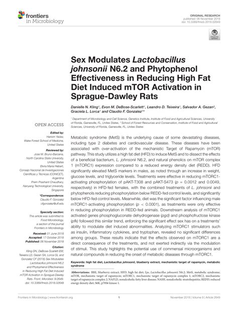 Pdf Sex Modulates Lactobacillus Johnsonii N6 2 And Phytophenol Effectiveness In Reducing High