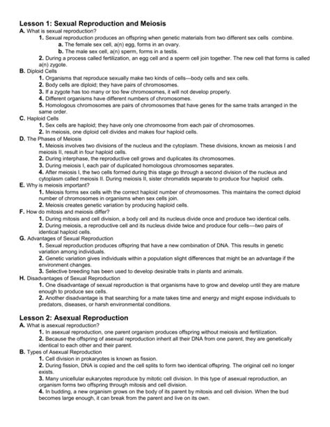 Sexual Asexual Reproduction Meiosis Cell Division