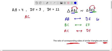 Solved Triangle Abc Triangle Def If Ab 4 Df 9 And De 12 What