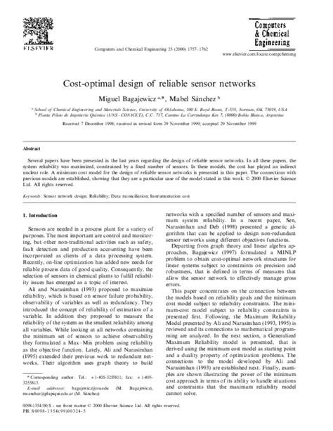 Pdf Cost Optimal Design Of Reliable Sensor Networks