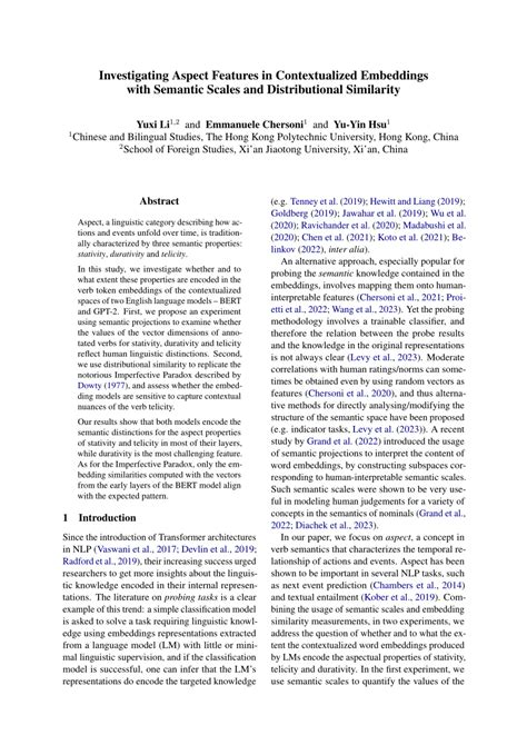Pdf Investigating Aspect Features In Contextualized Embeddings With Semantic Scales And