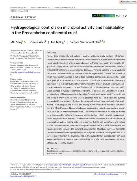 Pdf Hydrogeological Controls On Microbial Activity And Habitability