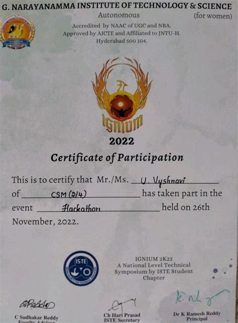 vyshnavi usthela on linkedin participated in hackathon conducted by ignium 2k22 of my college