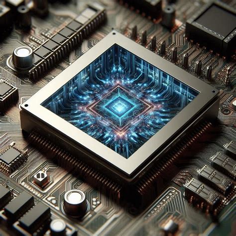 Futuristic Central Processor Unit Powerful Quantum Cpu On Pcb Motherboard Stock Illustration
