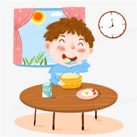 卡通手绘男孩吃早餐插画免抠元素png图片素材下载卡通png熊猫办公