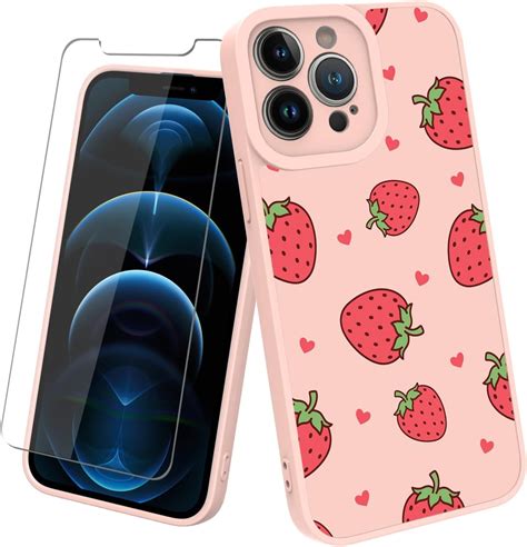 Compatible With Iphone 12 Pro Max Case Pink Strawberry Cute Pattern