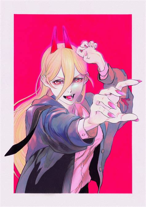 Madangel Power Chainsaw Man Chainsaw Man Highres 1girl Black Necktie Blonde Hair Blue