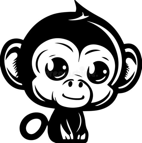 Cute Monkey Logo Monochrome Design Doodle Cartoon Style Stock Vector