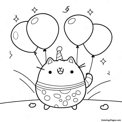 Happy Pusheen With Balloons Coloring Page Coloring Page Free