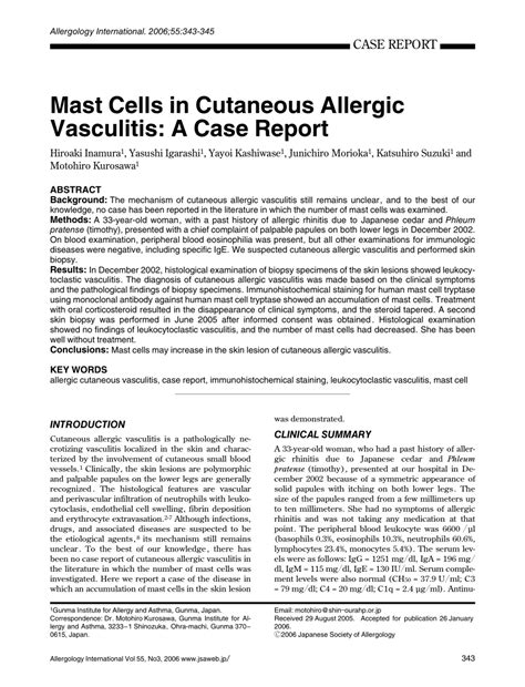 Pdf Mast Cells In Cutaneous Allergic Vasculitis A Case Report