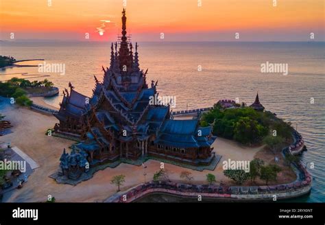 Sanctuary Of Truth Pattaya Thailand Wooden Temple By The Ocean At