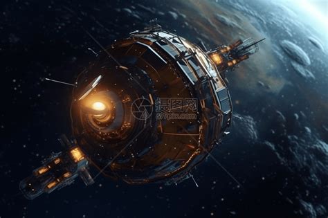 深空探测器 用遥控船探索巨大行星或小行星的内部工作原理。 动作，特写，深空，动漫，发光，1080p 卡通，插图，高清图片素材 正版创意图片600076266 摄图网