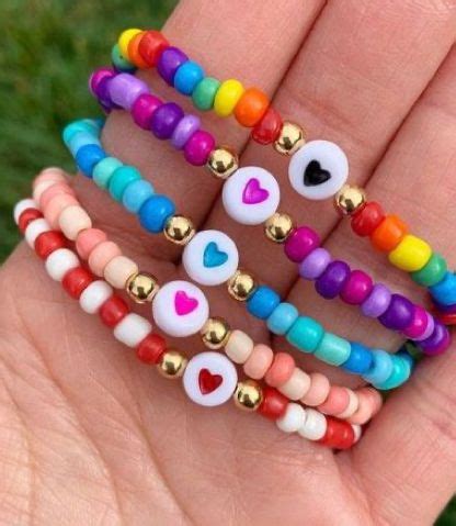Beaded Stack Bracelets Playful Kitsch Heart Beads