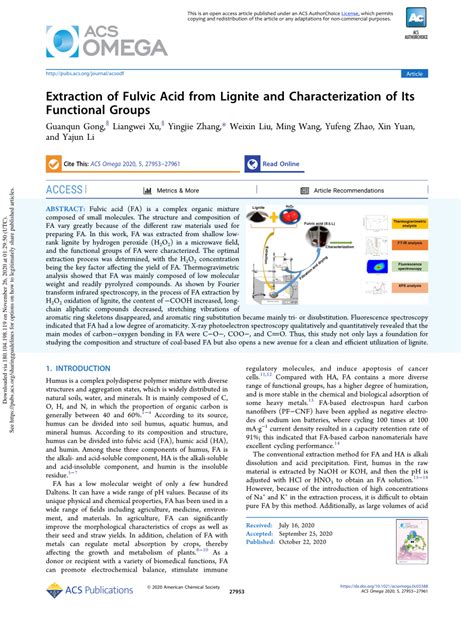 PDF Extraction Of Fulvic Acid From Lignite And Characterization Of Its Functional Groups