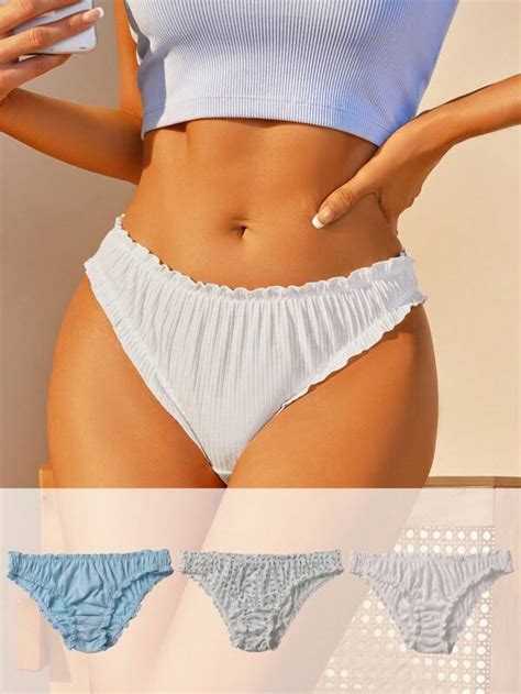 3pack Ditsy Floral Print Lettuce Trim Panty Shein Uk
