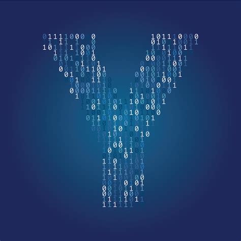 진한 파란색 배경에 이진 코드 숫자로 만든 문자 Y 글꼴 프리미엄 벡터